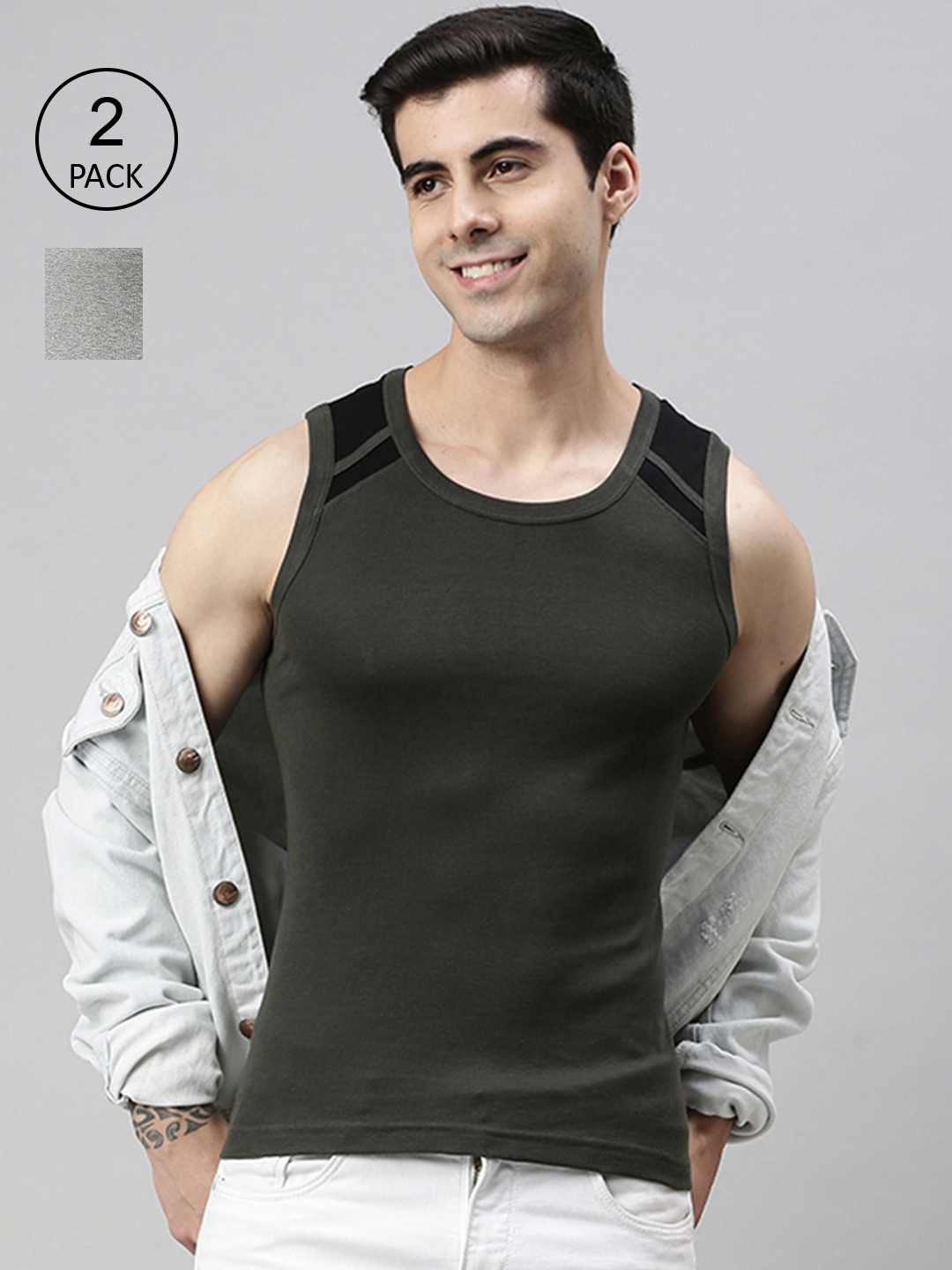 Buy Lux Cozi Men Pack Of 2 Solid Pure Cotton Innerwear Gym Vests ...