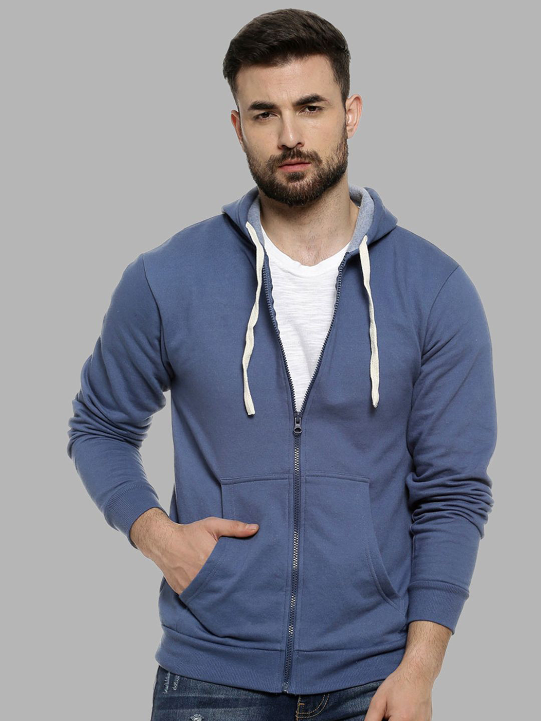 Buy Campus Sutra Men Blue Hooded Cotton Sweatshirt - Sweatshirts for ...