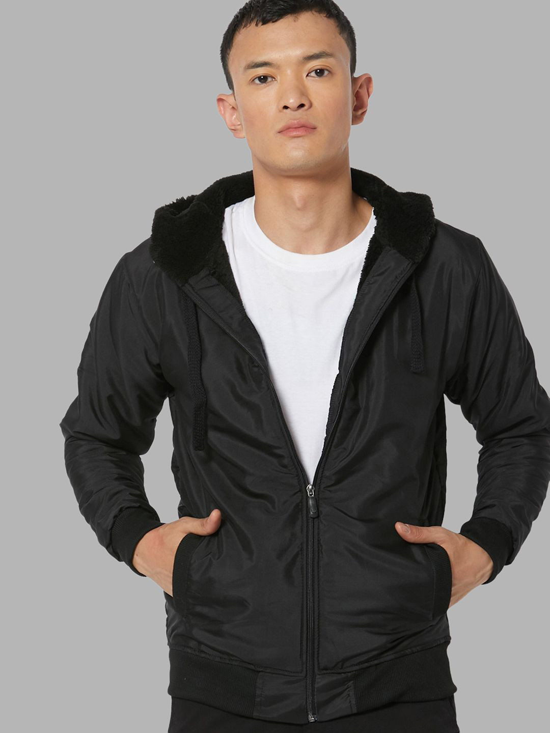 Buy Campus Sutra Men Black Striped Windcheater Outdoor Puffer Jacket ...