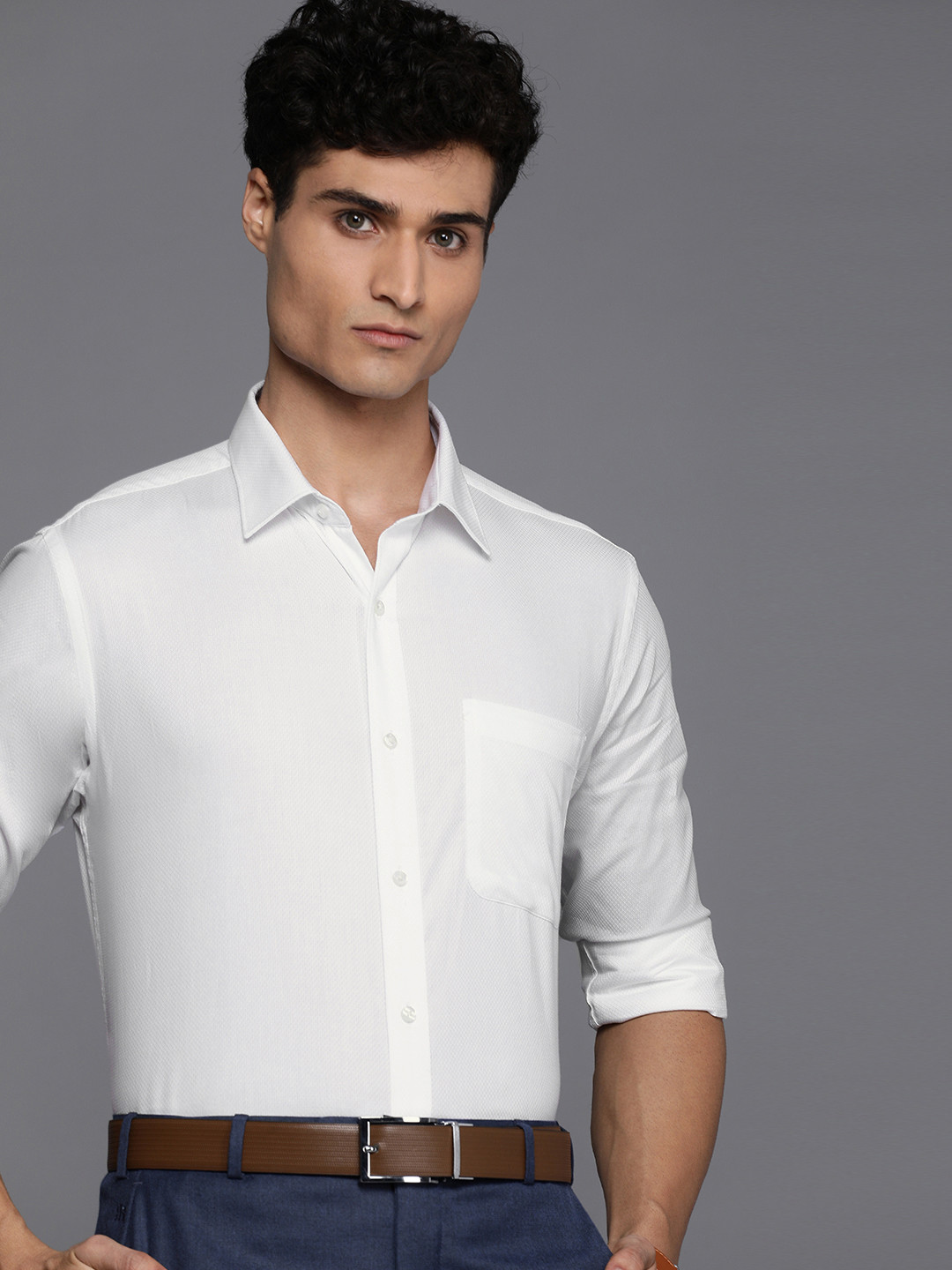 Buy Raymond Men White Pure Cotton Slim Fit Long Sleeves Formal Shirt ...