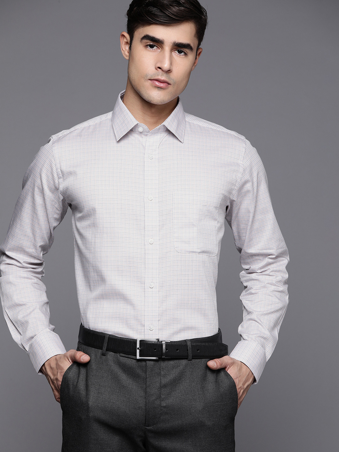 Buy Raymond Men Grey Pure Cotton Slim Fit Checked Formal Shirt - Shirts ...