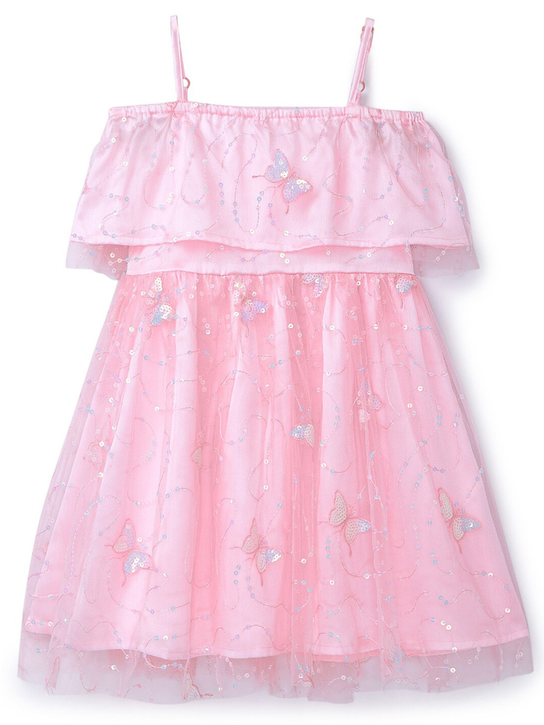 Buy HERE&NOW Girls Pink Embellished Net Dress - Dresses for Girls ...