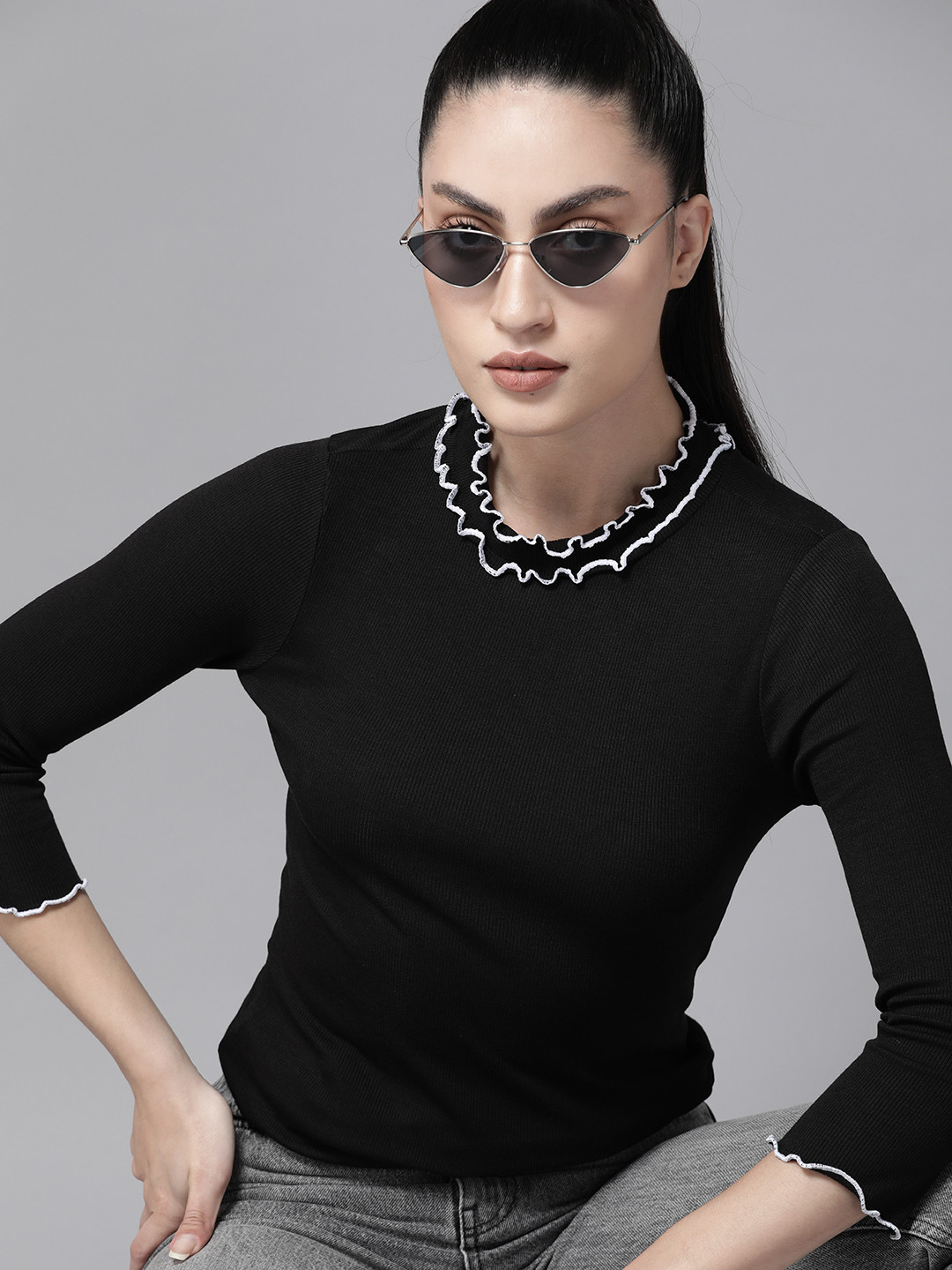 Buy The Roadster Lifestyle Co. Monochrome Lettuce Edge Top - Tops for ...