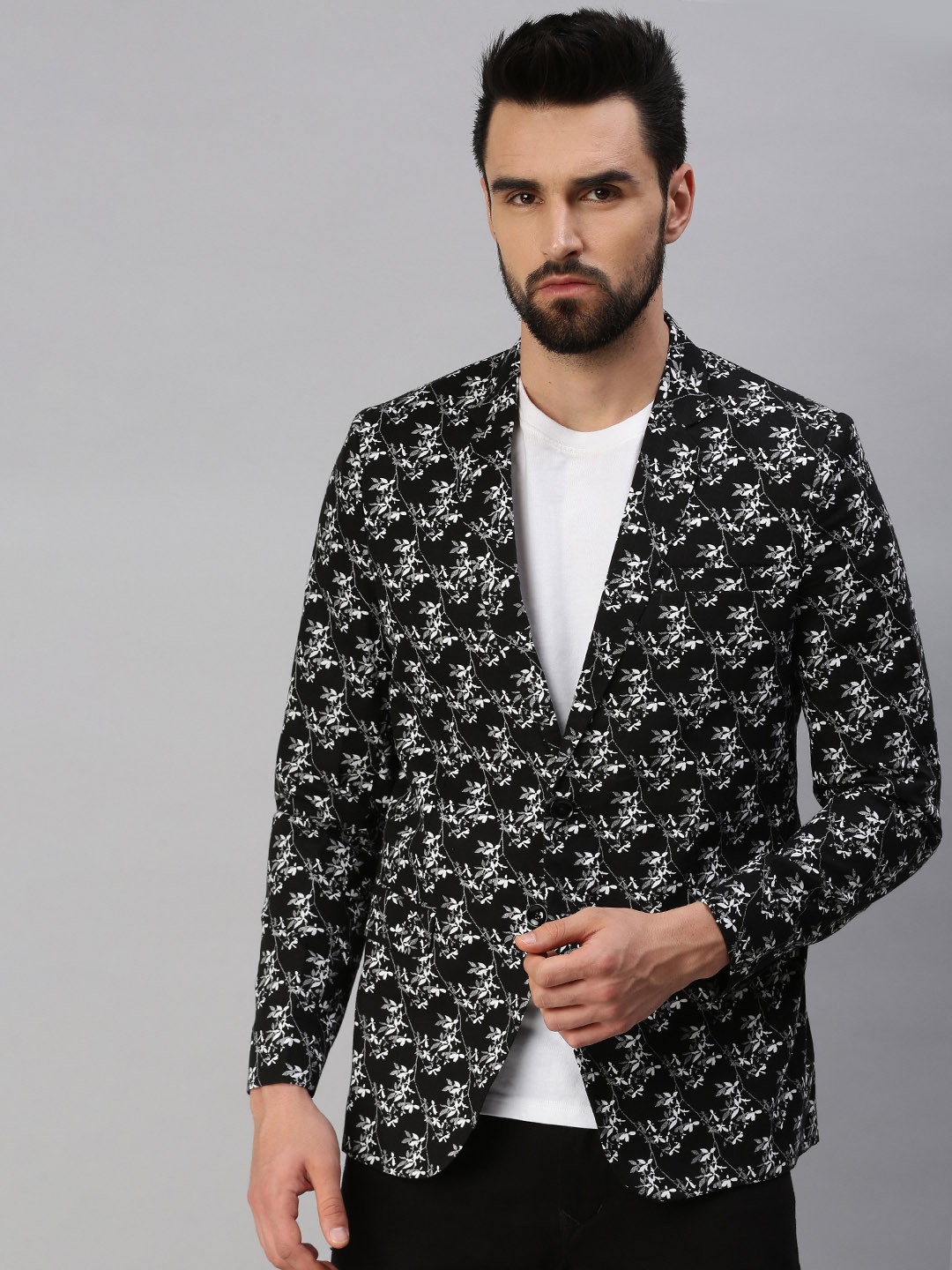Buy SHOWOFF Men Black Printed Single Breasted Party Blazers - Blazers ...
