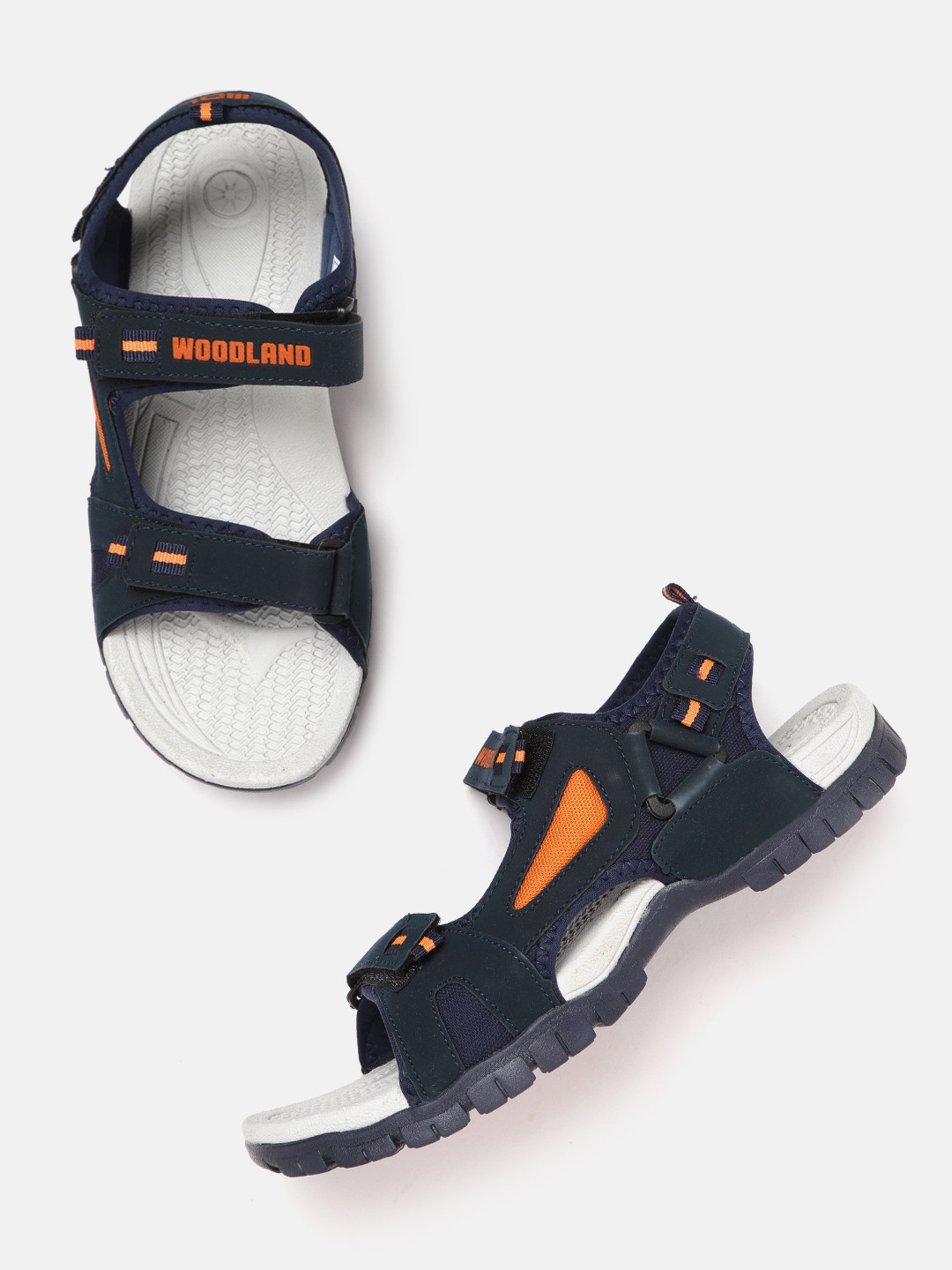 Buy Woodland Men Navy Blue & Orange Solid Comfort Sandals - Sandals for ...