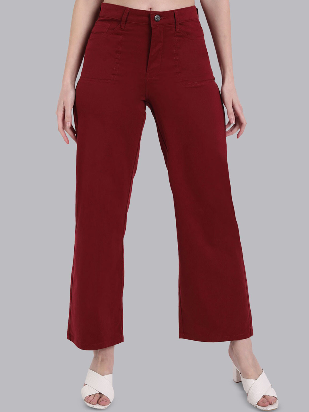 Buy Lorem Ginzo Women Maroon High Rise Trouser - Trousers for Women ...