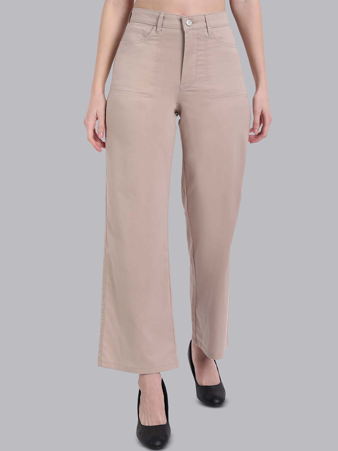 Buy Lorem Ginzo Women Cream Coloured High Rise Trousers - Trousers for ...