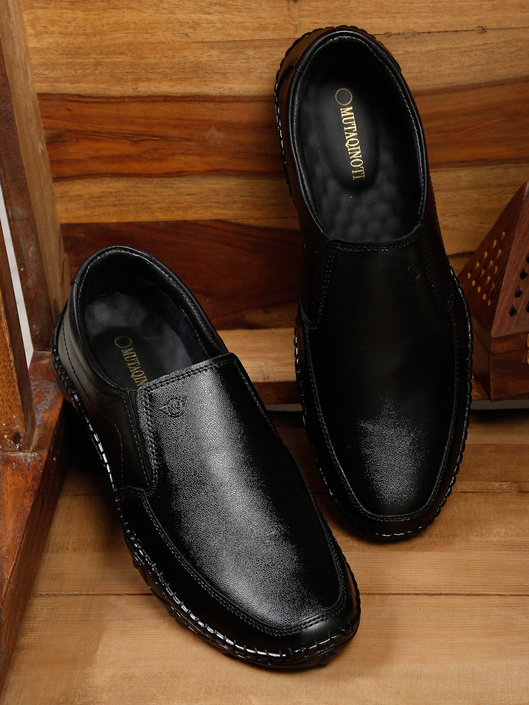 Buy Mutaqinoti Men Black Solid Leather Slip On Formal Shoes Formal Shoes For Men 20357204 Myntra