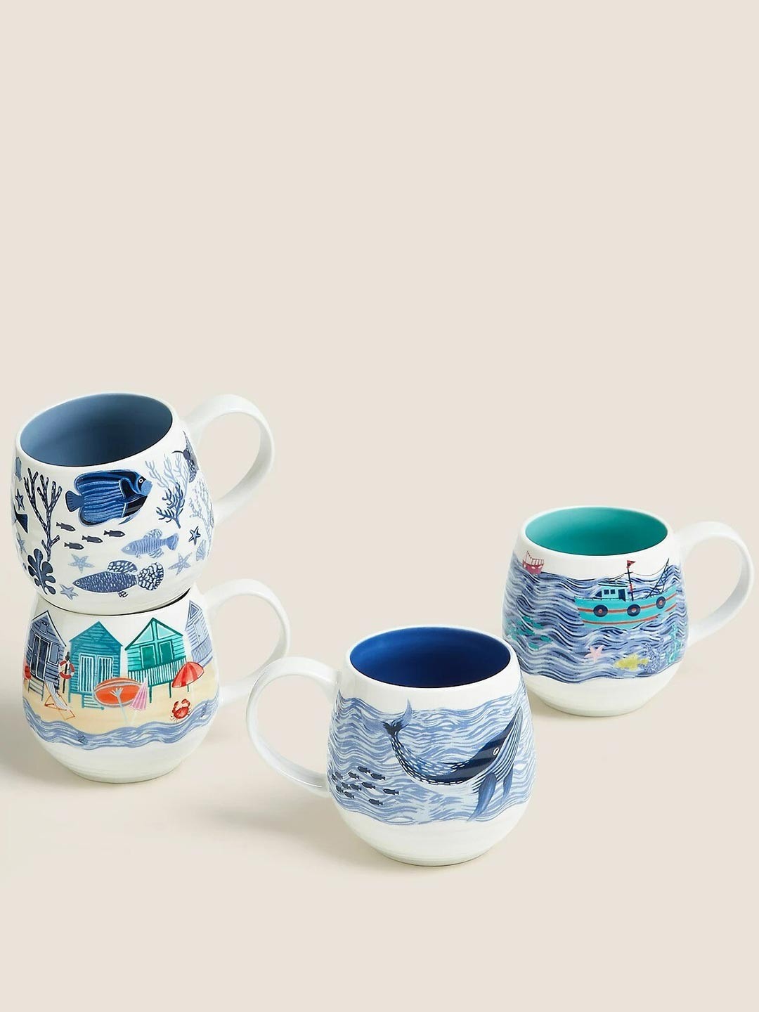 Buy Marks & Spencer White & Blue Printed Ceramic Glossy Cup 200 Ml ...