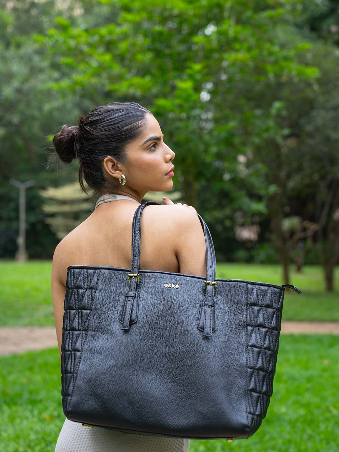 Buy Eske Women Black Leather Structured Shoulder Bag - Handbags for ...