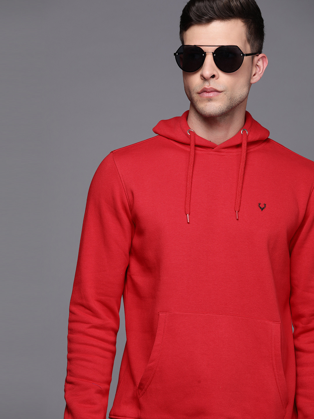 Buy Allen Solly Men Red Hooded Solid Sweatshirt - Sweatshirts for Men ...
