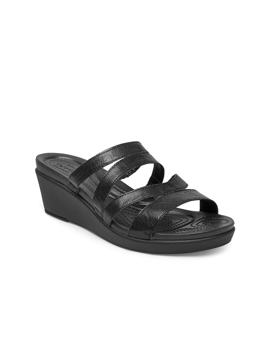 Buy Crocs Leigh Women Black Solid Leather Wedges - Heels for Women ...