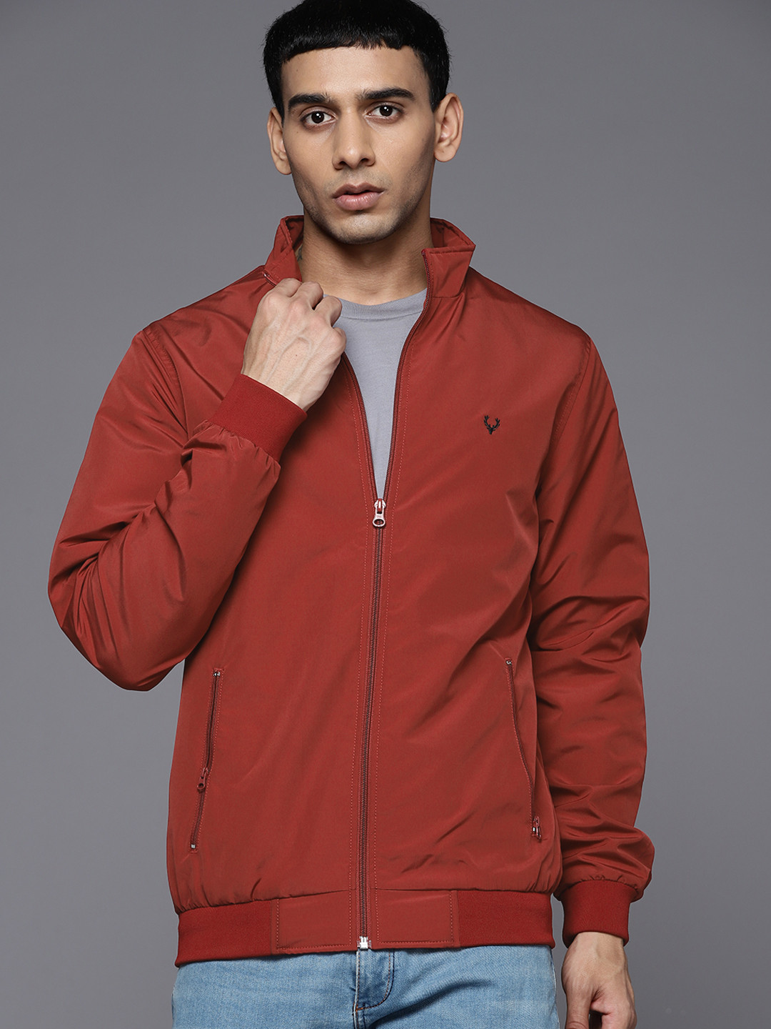 Buy Allen Solly Men Rust Red Solid Bomber Jacket - Jackets for Men ...