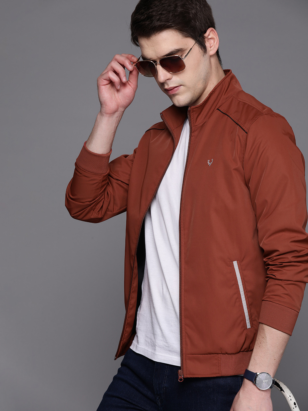 Buy Allen Solly Men Maroon Mock Collar Tailored Jacket - Jackets for ...