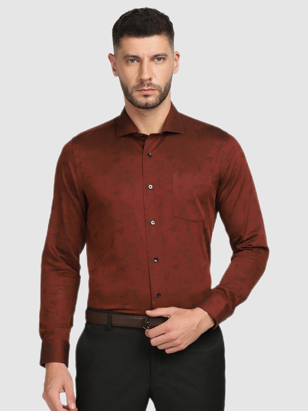 Buy Blackberrys Men Maroon Slim Fit Floral Printed Formal Cotton Shirt ...