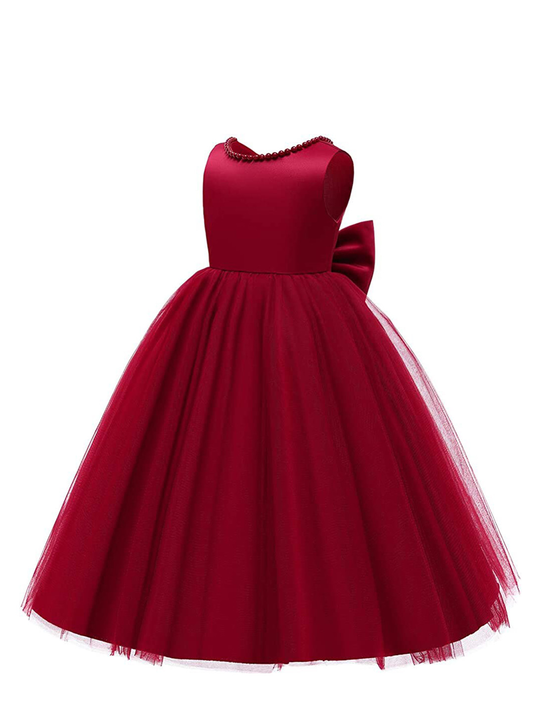 Buy R Cube Girls Maroon Solid Satin Fit And Flare Dress - Dresses for ...