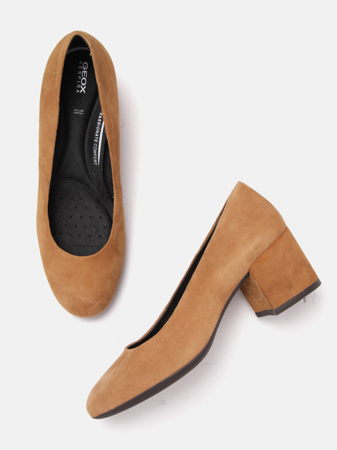 Buy Geox Camel Brown Suede Block Pumps - Heels for Women 20363454 | Myntra