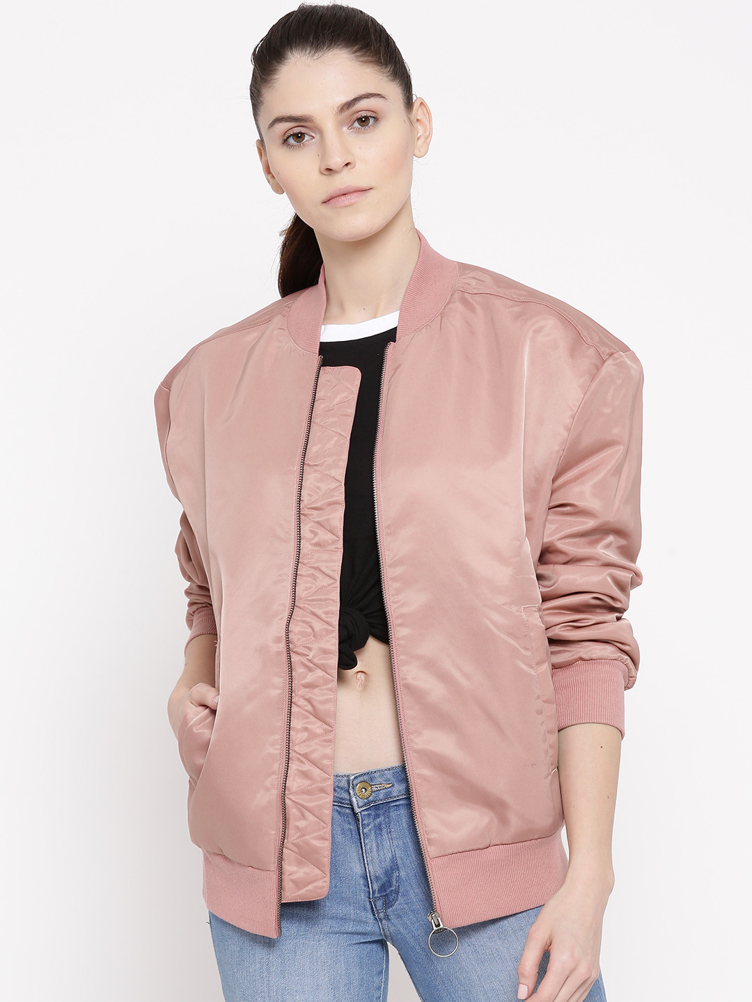 Buy Reebok Women Dusty Pink Favourite Solid Bomber Jacket - Jackets for ...