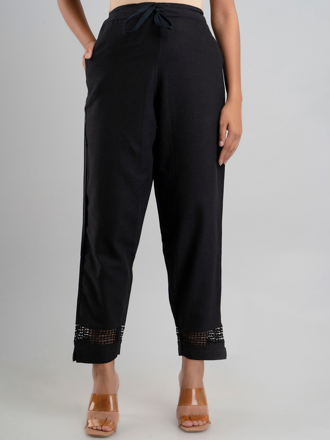 Buy Fusion Threads Women Black Pencil Cotton Trouser - Trousers for ...