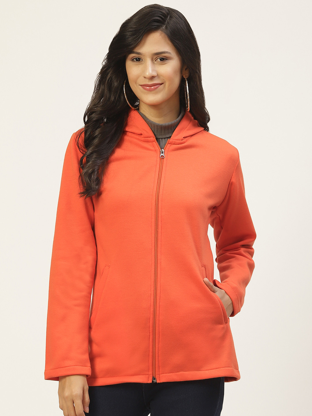 Buy Belle Fille Women Orange Fleece Lightweight Open Front Jacket ...