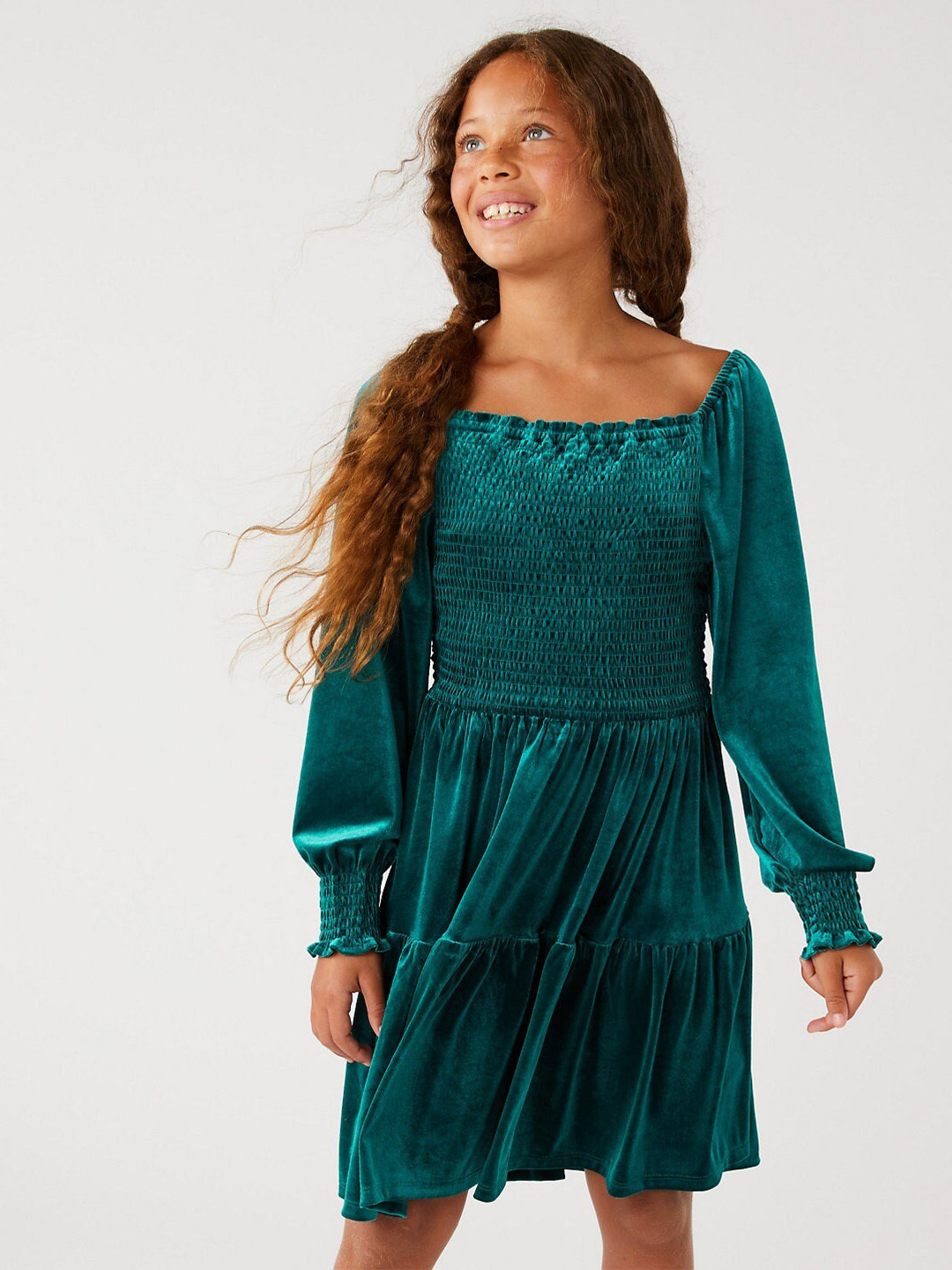 Buy Marks & Spencer Girls Green Solid Drop Waist Dress - Dresses for ...