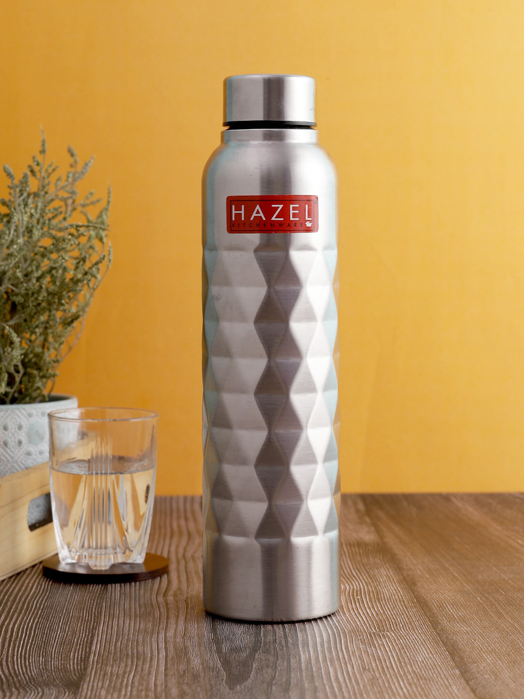 Buy HAZEL Silver Toned Textured Stainless Steel Water Bottle 1000 Ml ...