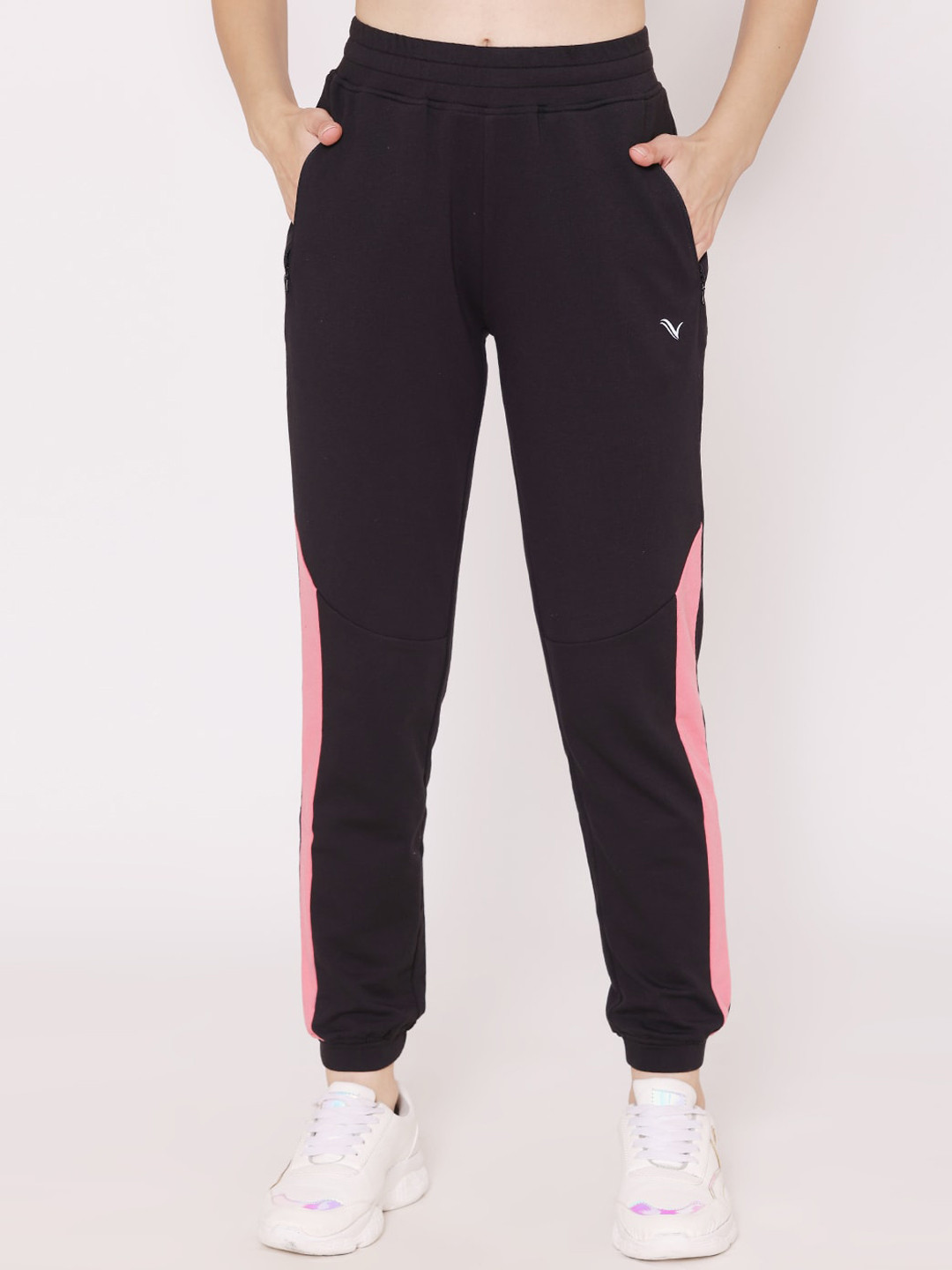 Buy Vami Women Black & Pink Colourblocked Jogger - Track Pants for ...