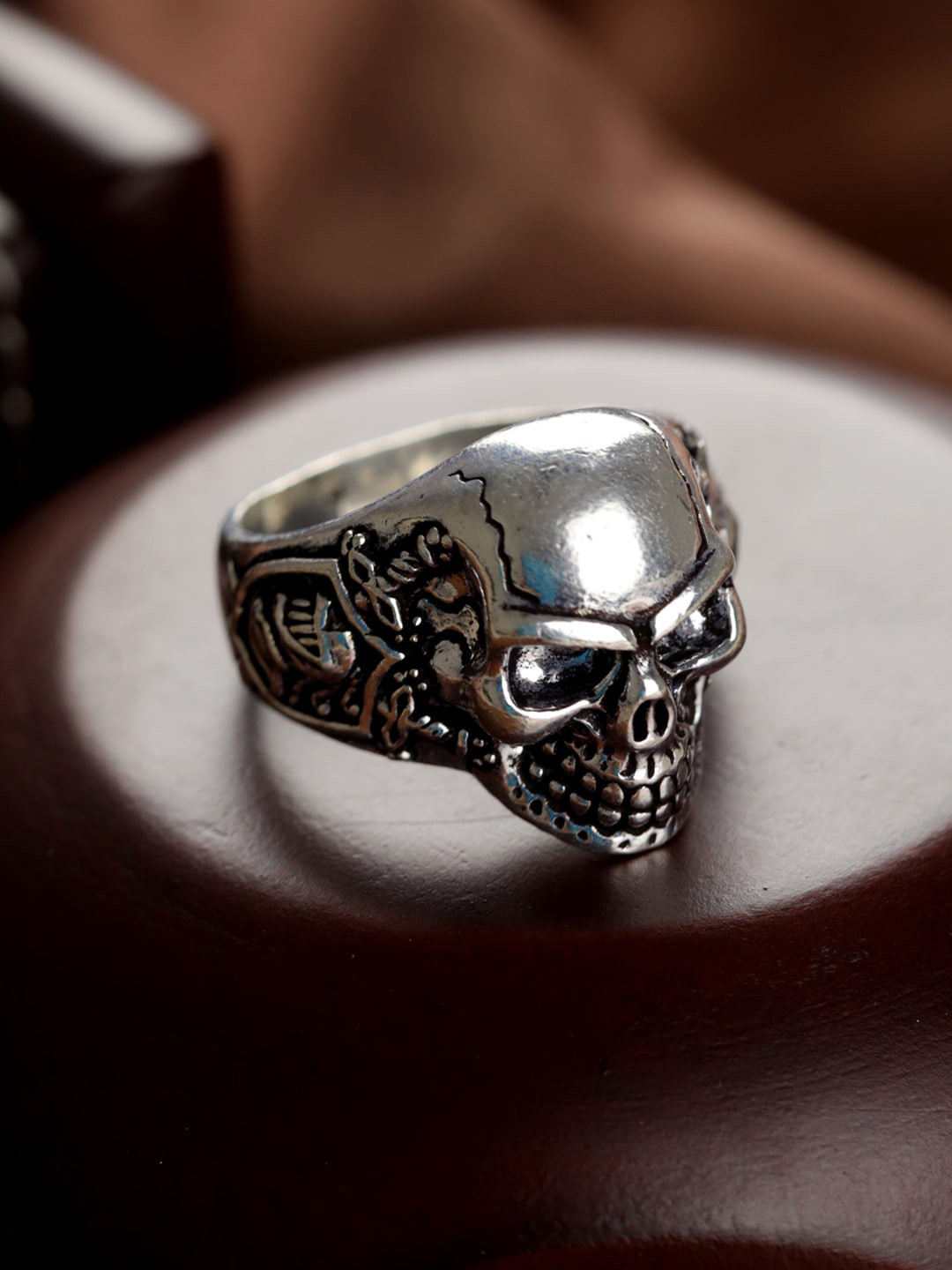 Buy Priyaasi Men Silver Plated Silver Toned Skull Finger Ring - Ring ...