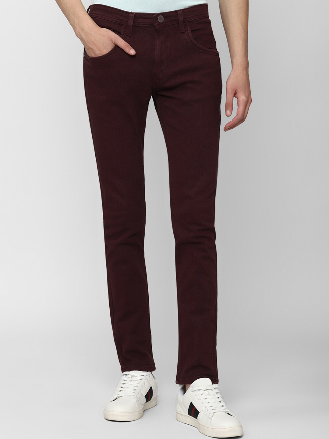 Buy Van Heusen ACADEMY Men Maroon Solid Skinny Fit Stretchable Jeans ...