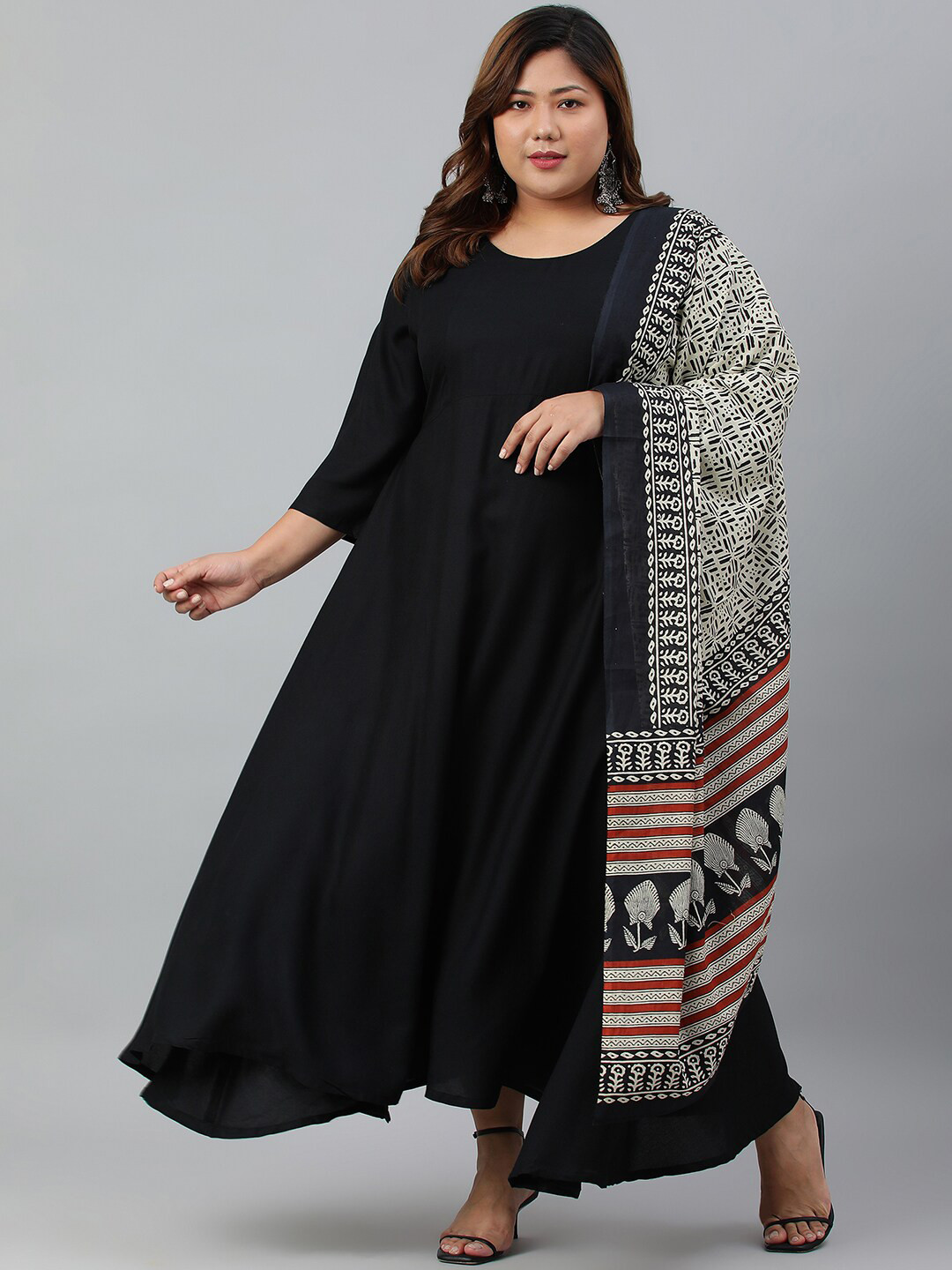 Buy XL LOVE By Janasya Plus Size Women Black Ethnic Motifs Anarkali ...