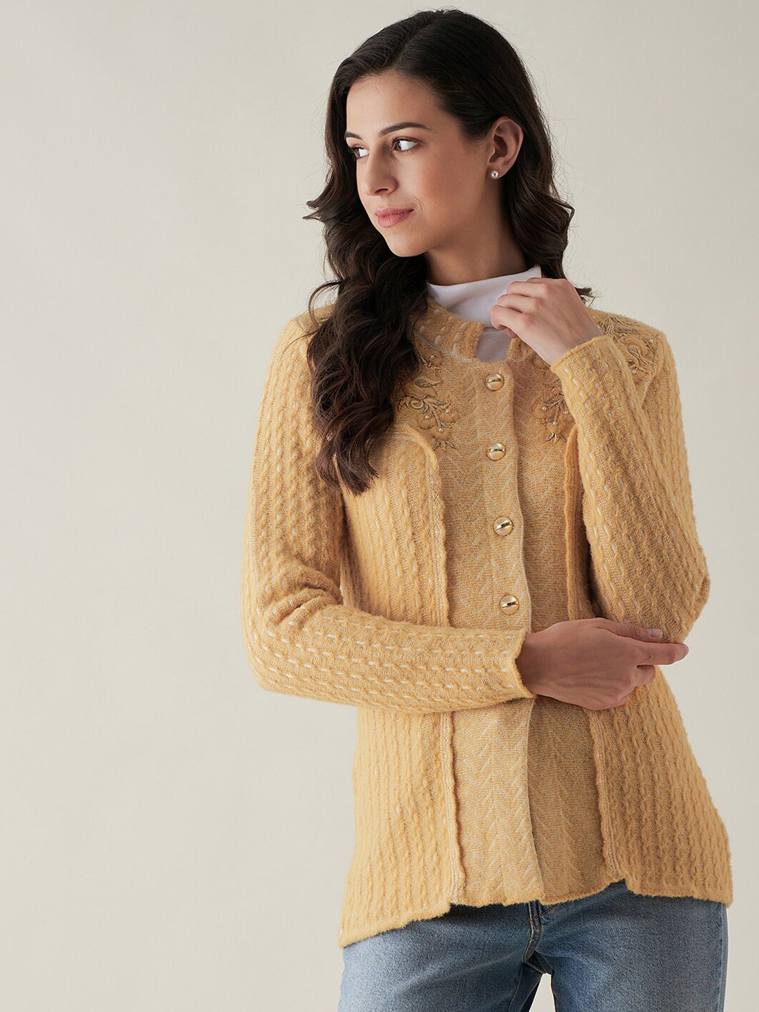 Buy RIVZA Women Mustard Cardigan - Sweaters for Women 20372808 | Myntra