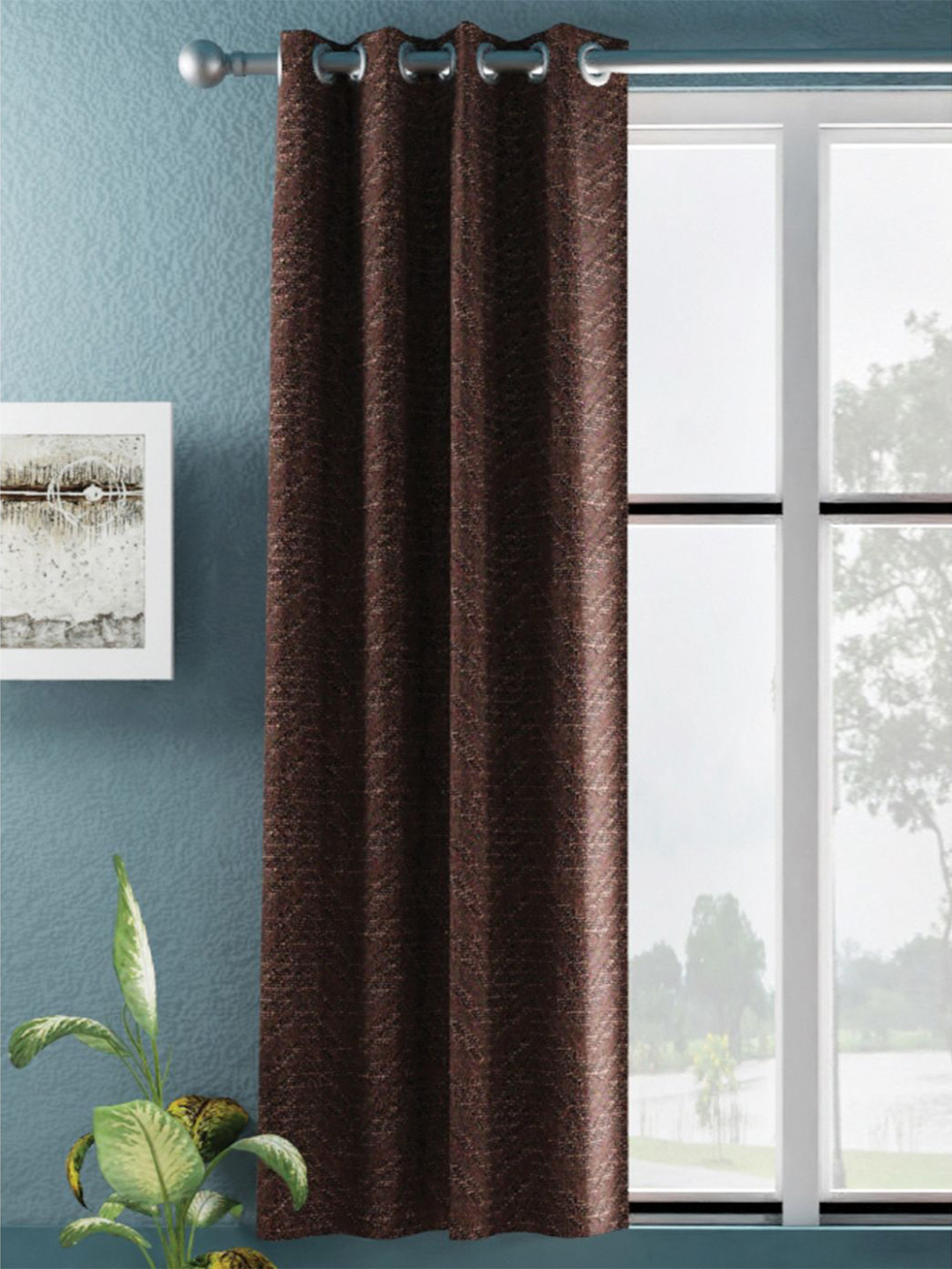 Buy BIANCA Brown Ethnic Motifs Room Darkening Window Curtain - Curtains ...