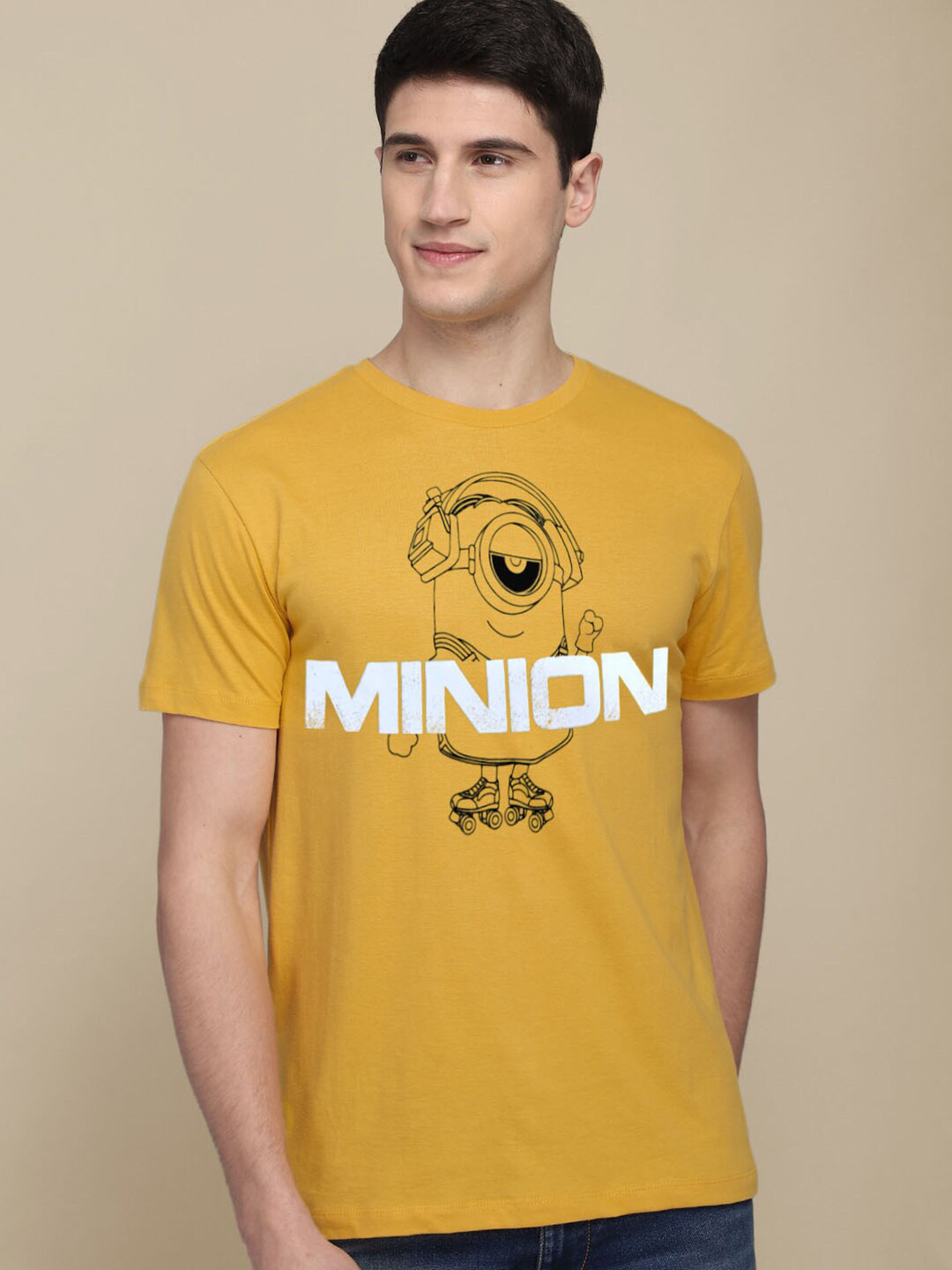 Buy Free Authority Men Yellow Minions Printed Pure Cotton T Shirt ...