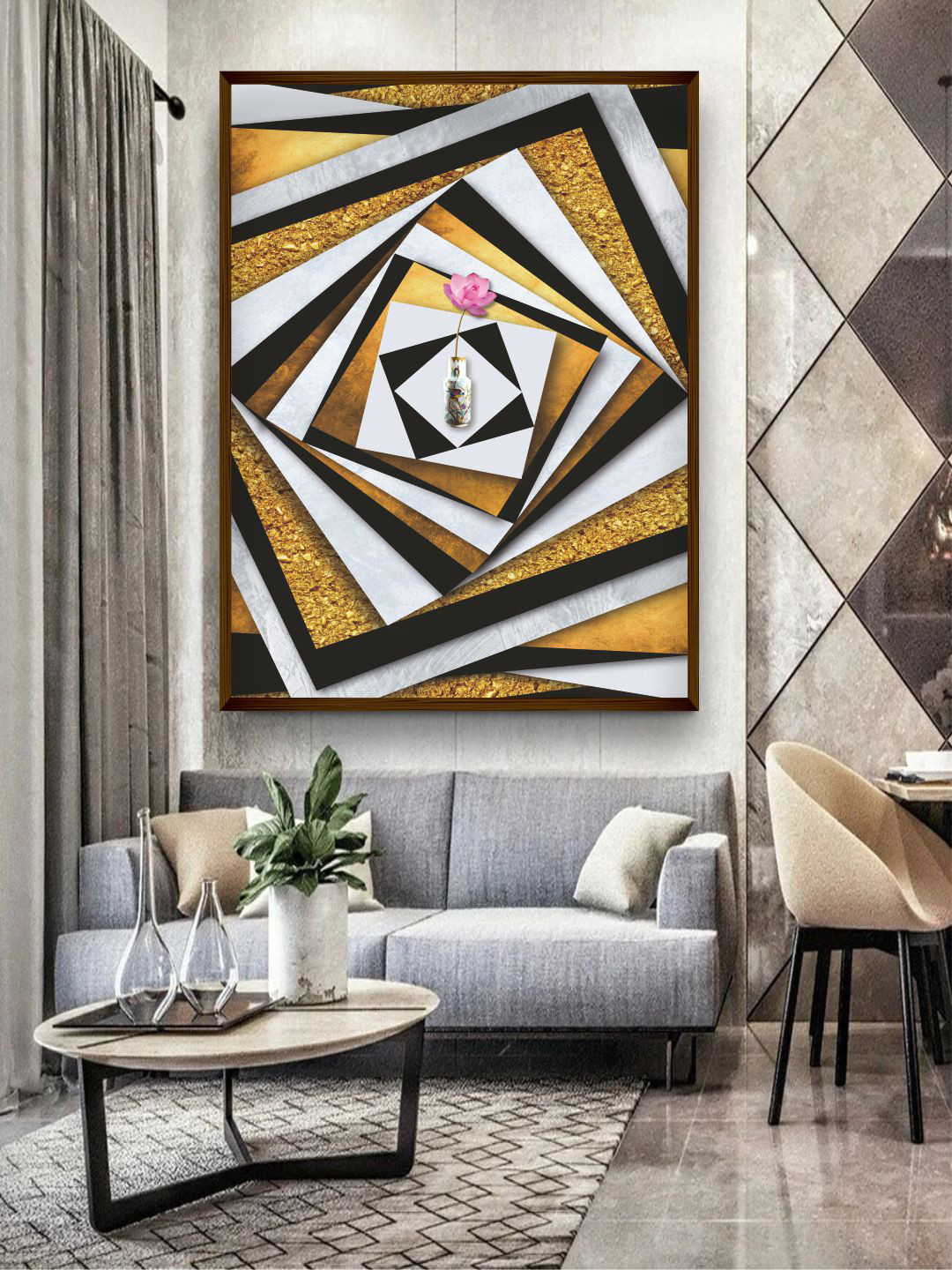 Buy The Art House Black & Yellow Abstract Printed Framed Wall Painting ...