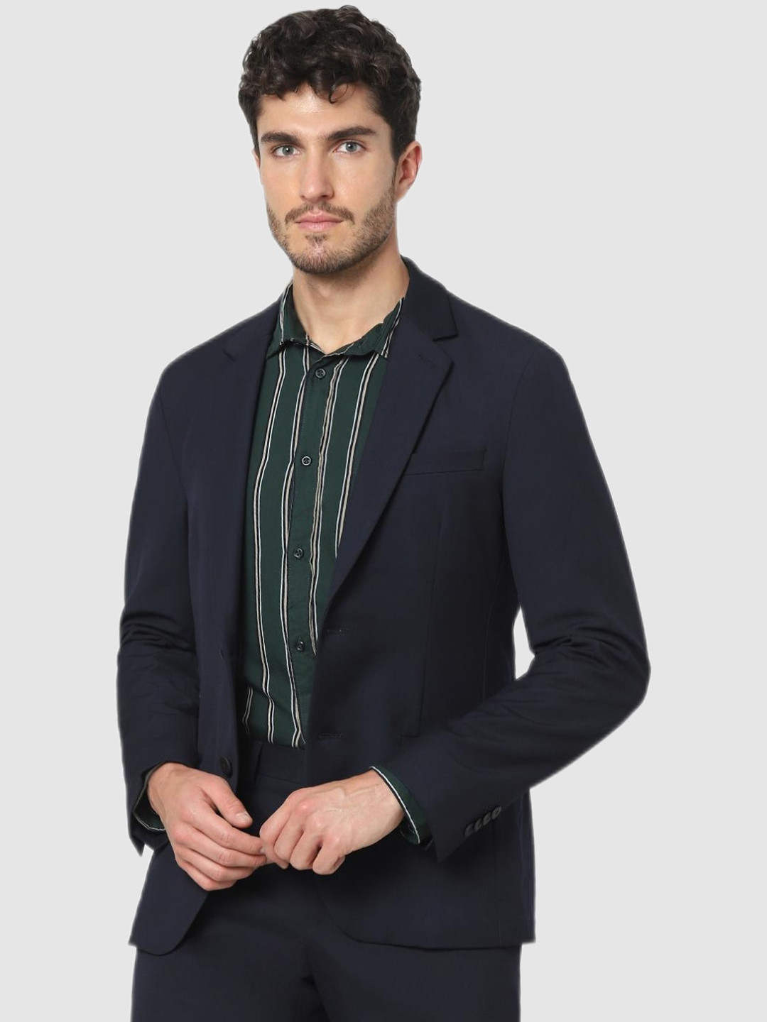 Buy Celio Men Navy Blue Solid Single Breasted Formal Blazer - Blazers ...