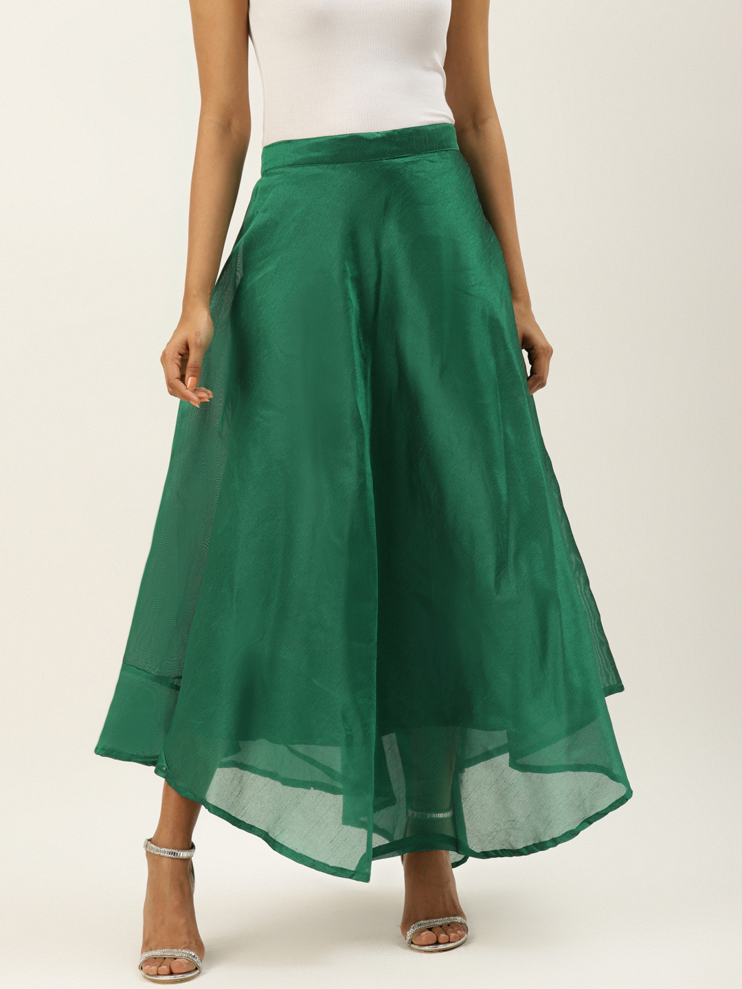 Buy Vastraa Fusion Women Green Solid Flared Maxi Skirt - Skirts for ...