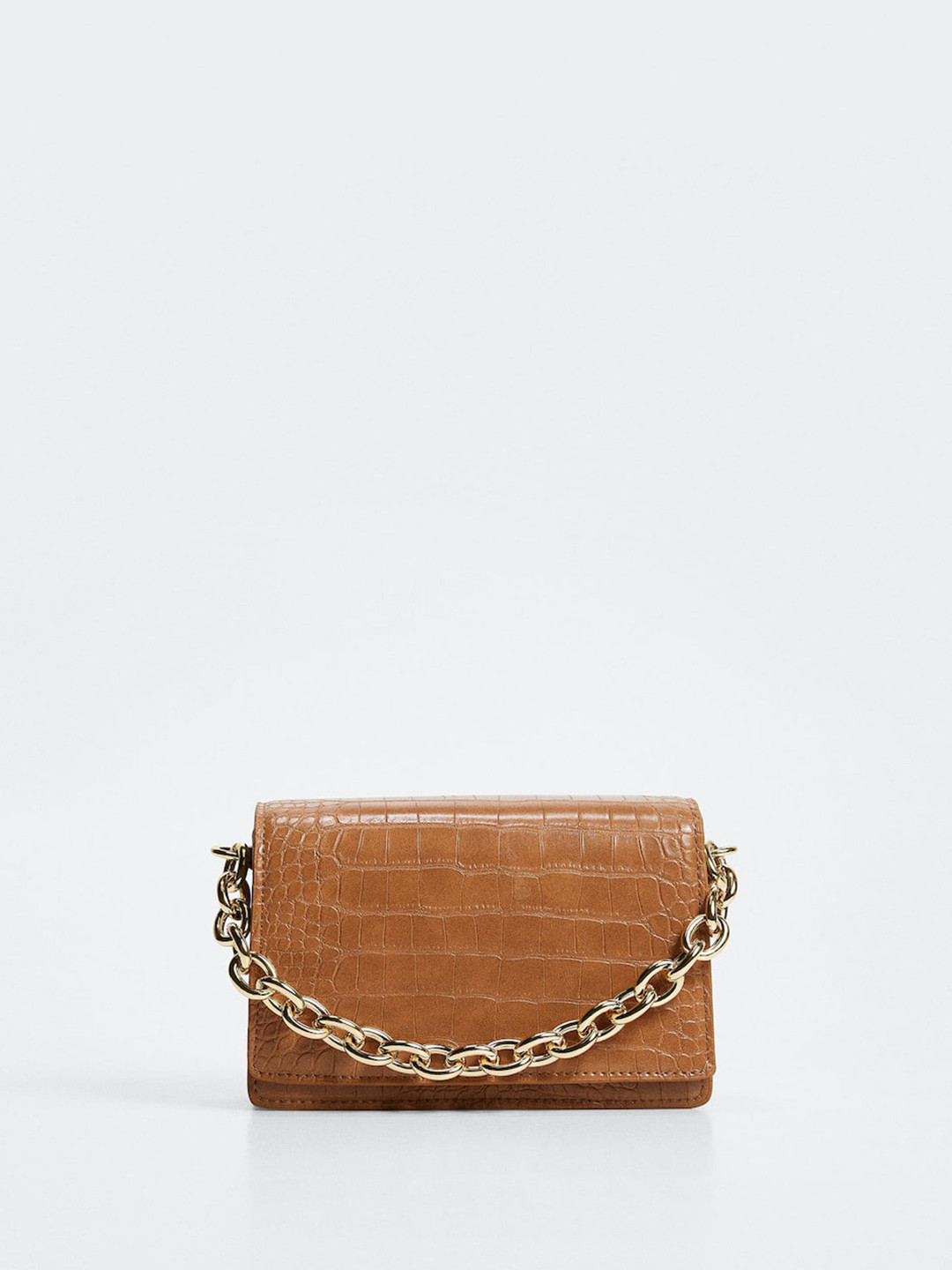 Buy MANGO Camel Brown Croc Textured Structured Sling Bag - Handbags for ...