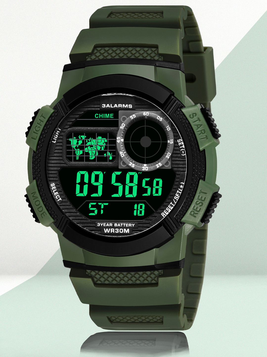 Buy Shocknshop Men Black Dial & Green Straps Digital Multi Function ...