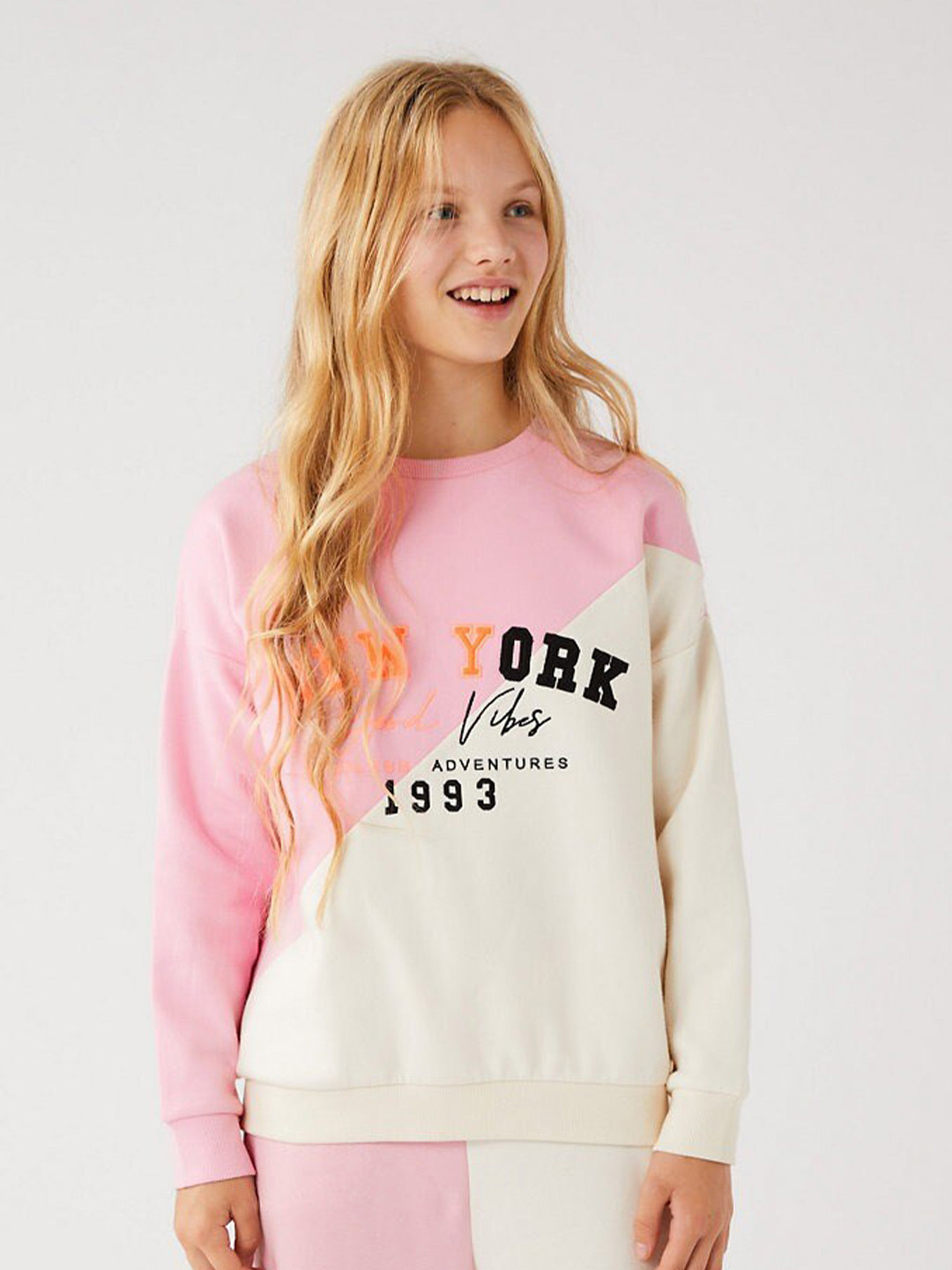 Buy Marks & Spencer Girls Pink & Cream Printed Cotton Sweatshirt ...