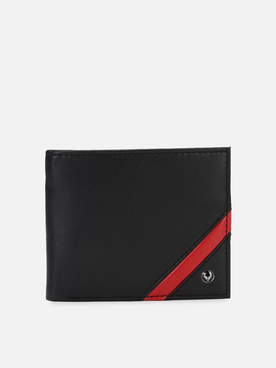 Buy Allen Solly Men Black & Red Colourblocked Leather Two Fold Wallet ...