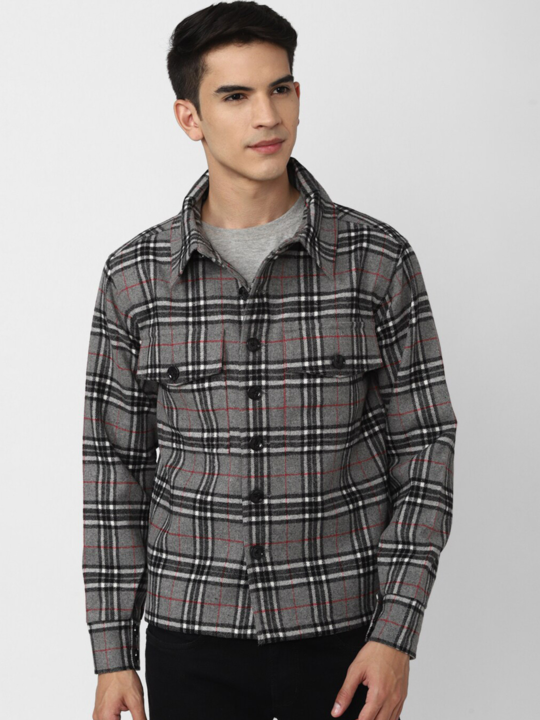 Buy FOREVER 21 Men Grey Checked Open Front Jacket - Jackets for Men ...