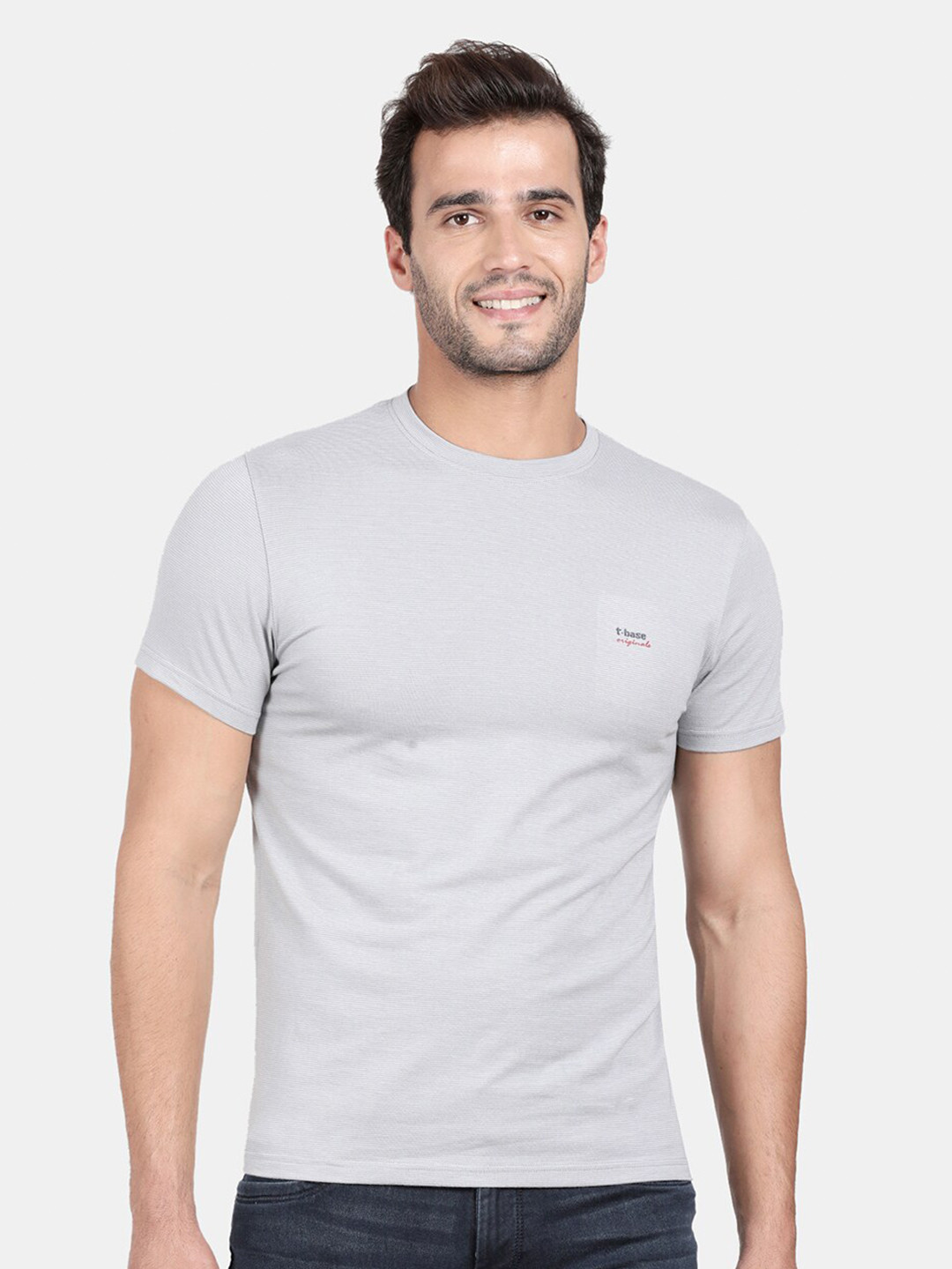 Buy T Base Men Grey Solid Slim Fit T Shirt - Tshirts for Men 20384330 ...