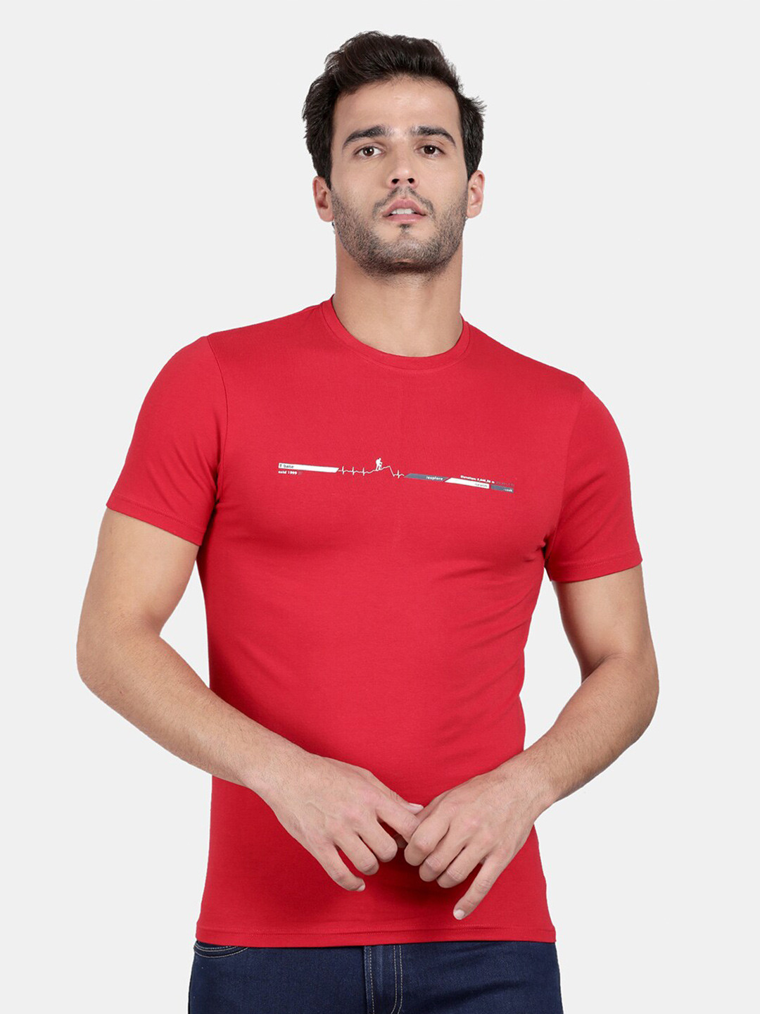 Buy T Base Men Red Typography Printed Slim Fit Cotton T Shirt - Tshirts ...