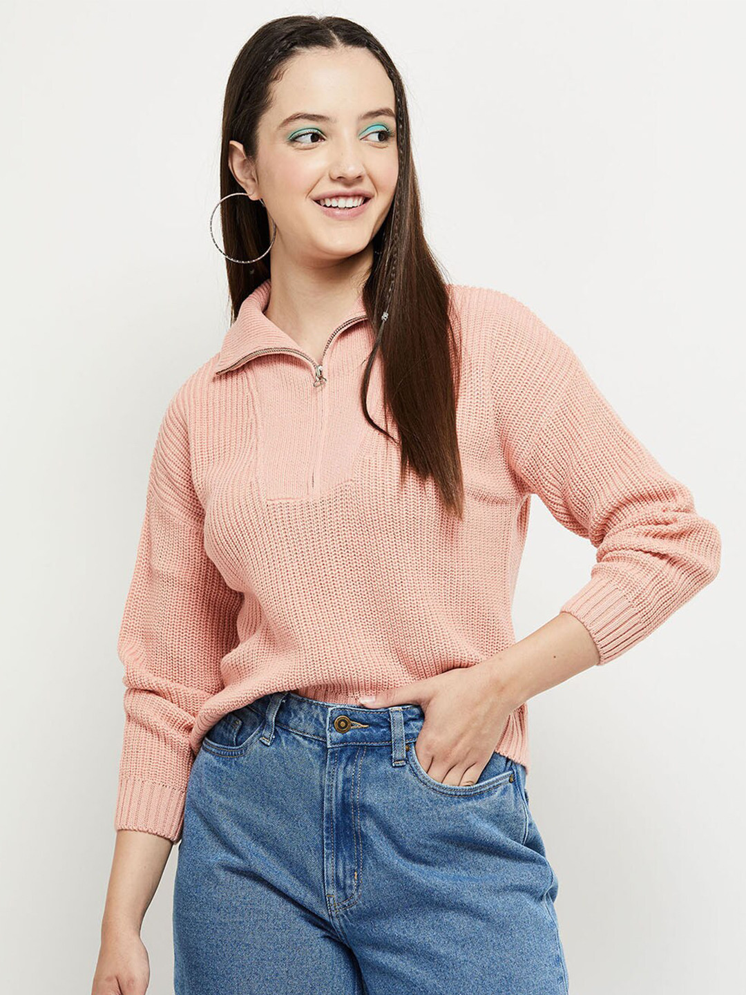 Buy Max Women Peach Coloured Solid Pullover - Sweaters for Women ...