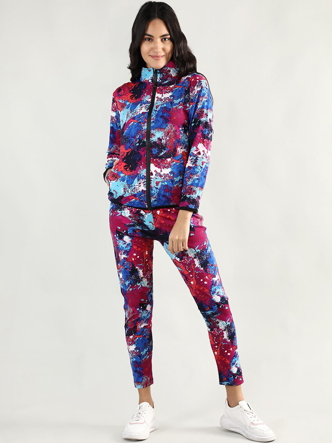 Buy CHKOKKO Women Blue & Purple Printed Tracksuit - Tracksuits for ...