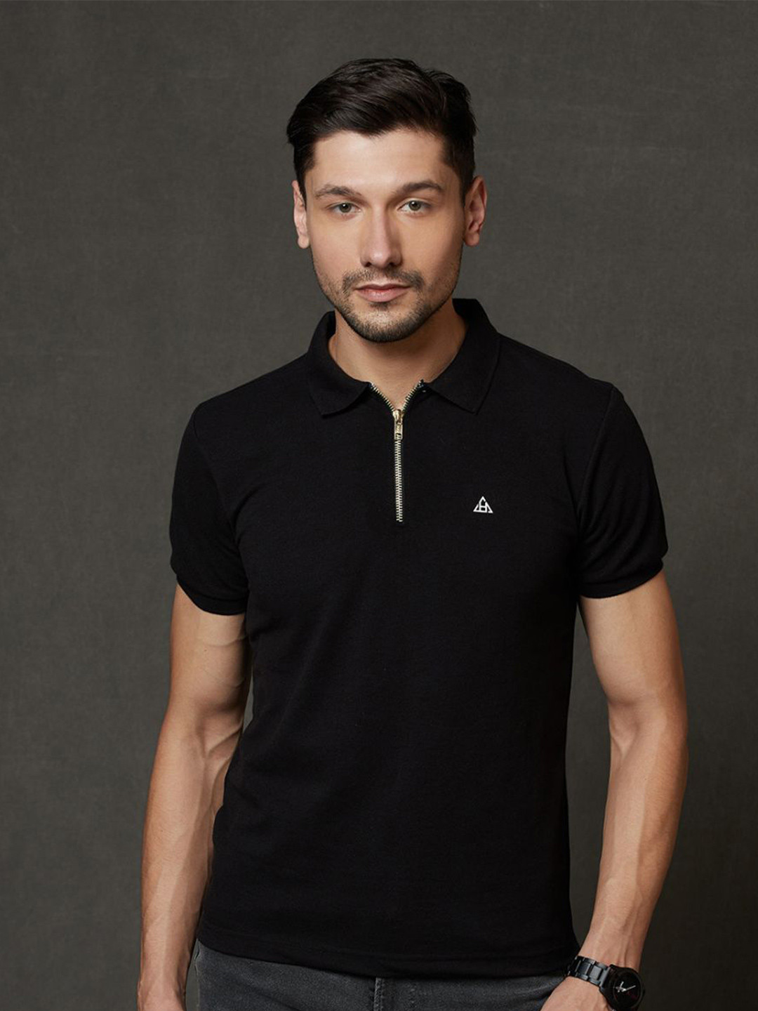Buy HillTop Polos Men Black Polo Collar Slim Fit Cotton T Shirt ...