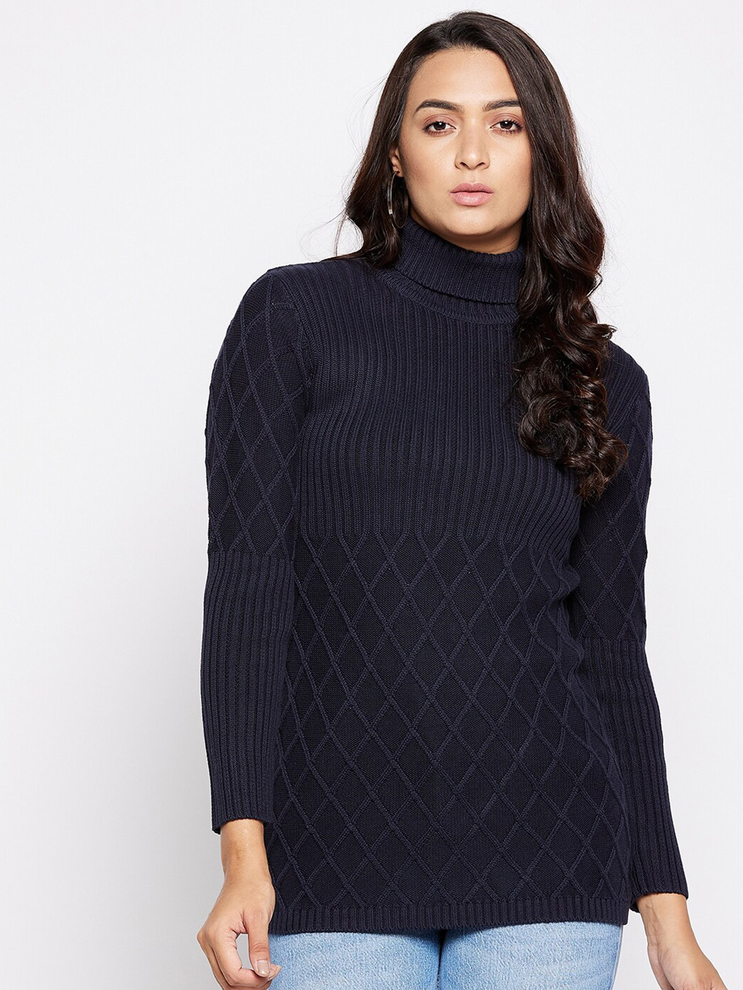 Buy Octave Women Navy Blue Self Design Pure Cotton Pullover - Sweaters ...