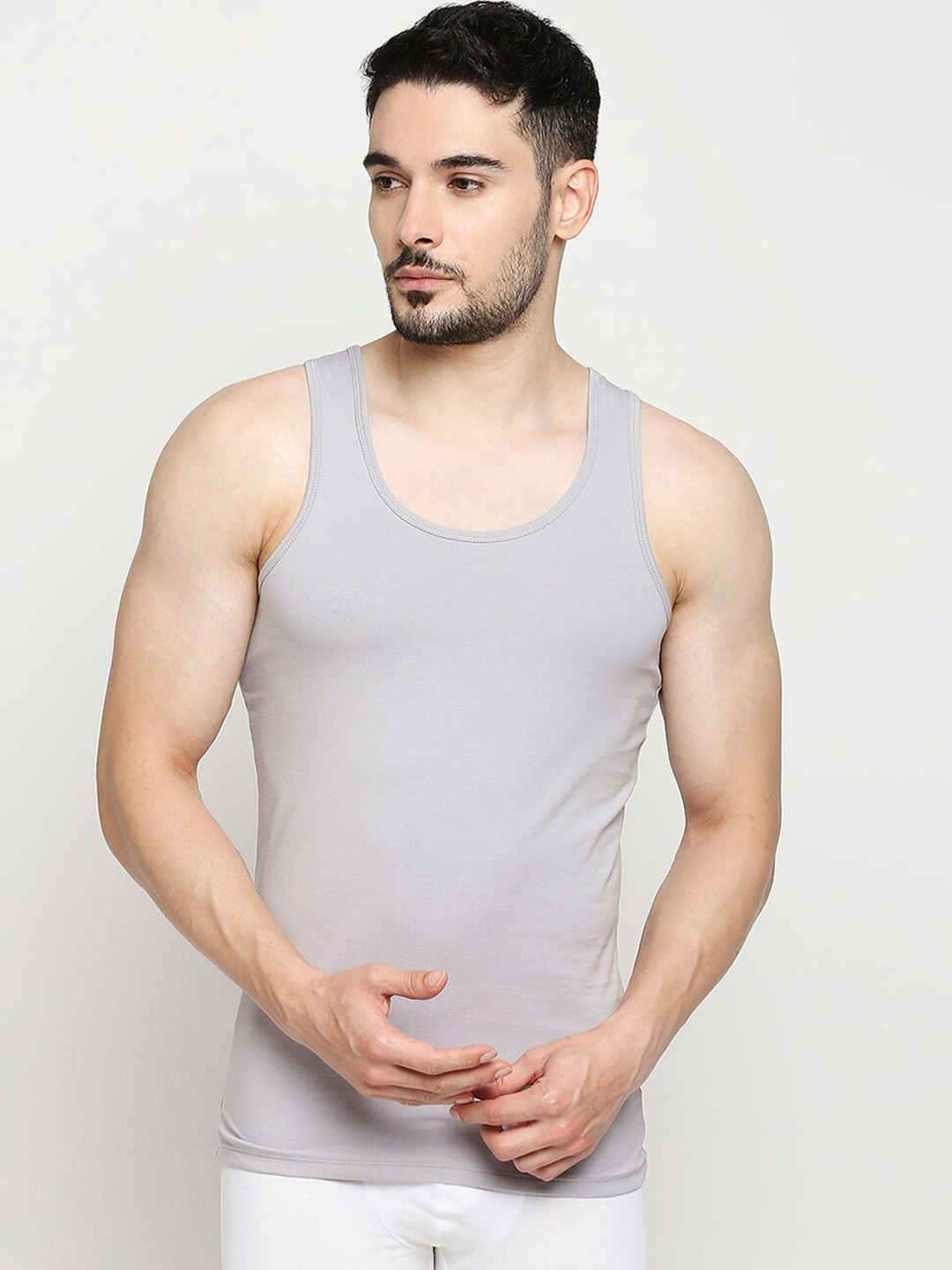Buy UnderJeans By Spykar Men Grey Solid Innerwear Basic Vests ...