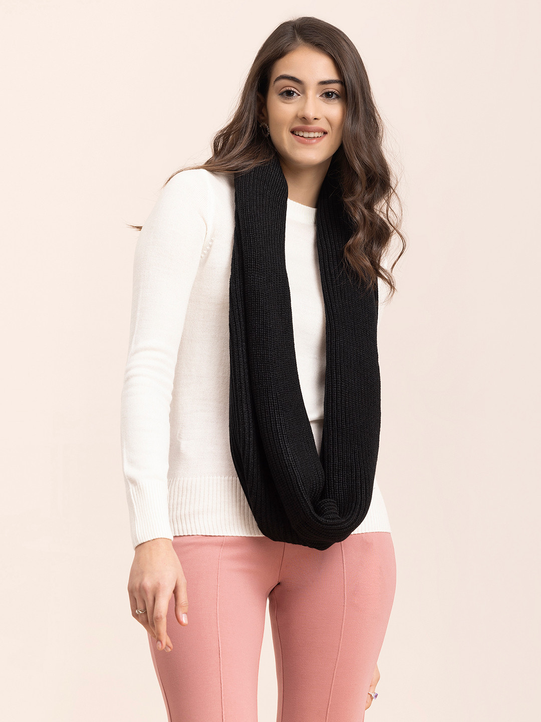 Buy FableStreet Women Black Textured Mufflers - Mufflers for Women ...