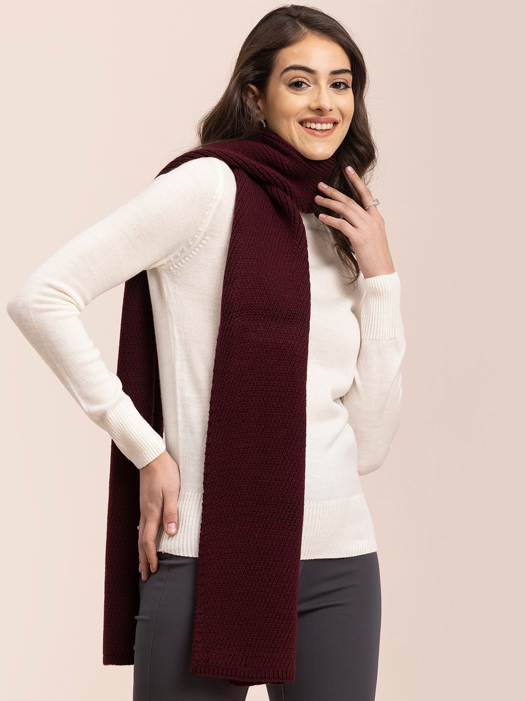 Buy FableStreet Women Maroon Textured Muffler - Mufflers for Women ...